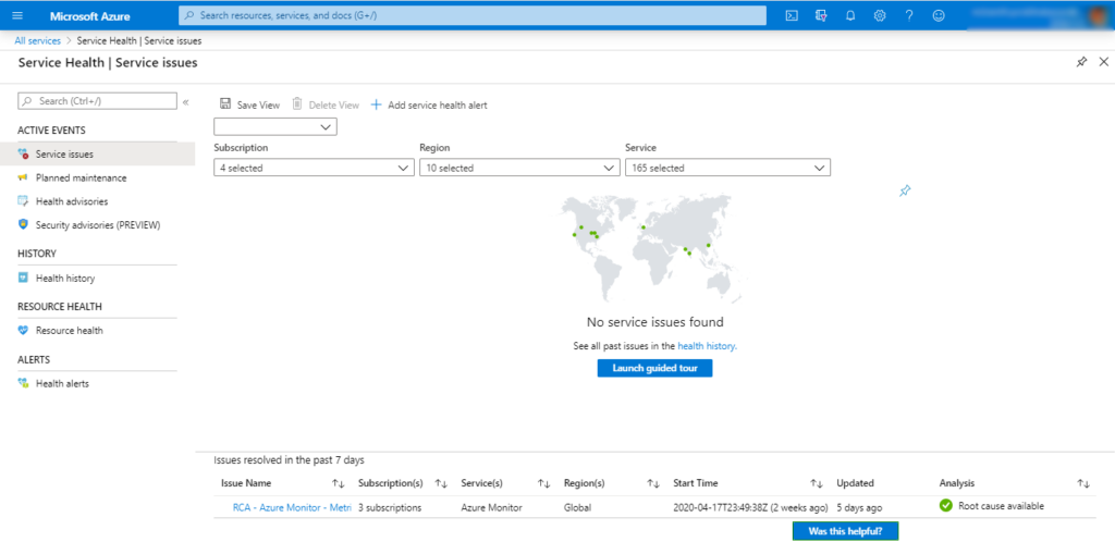 Overview of Azure Service Health Monitoring