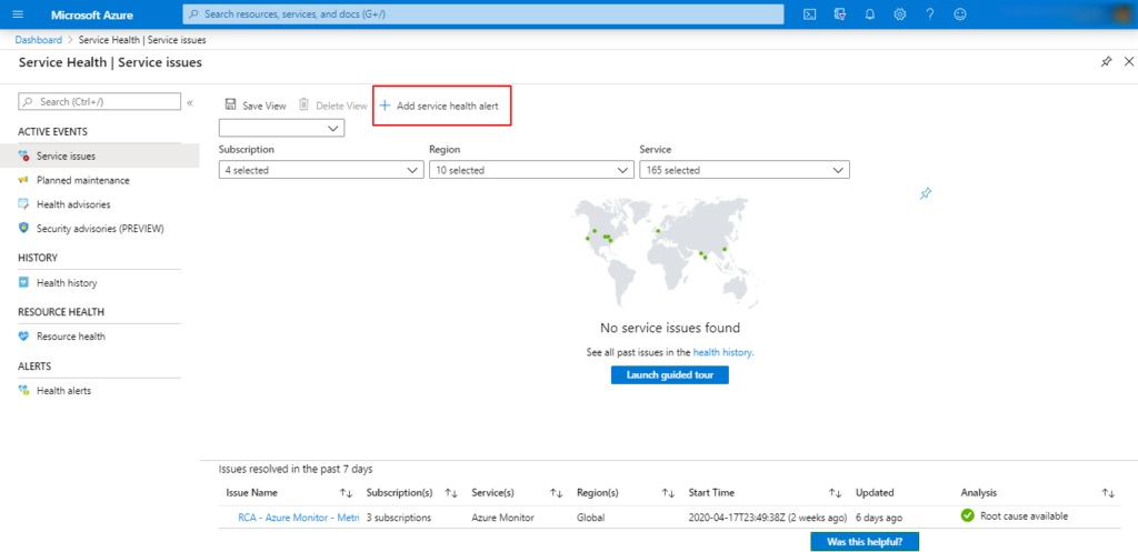 Overview of Azure Service Health Monitoring