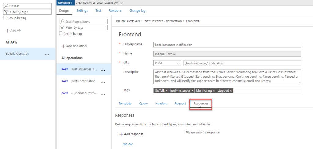 Azure API operation documentation: Requests and Responses