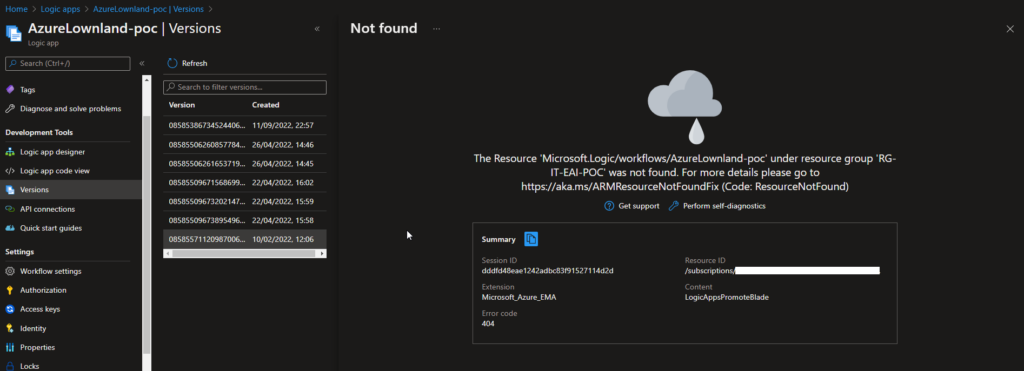Roll back to a previous version of an Azure Logic App Consumption
