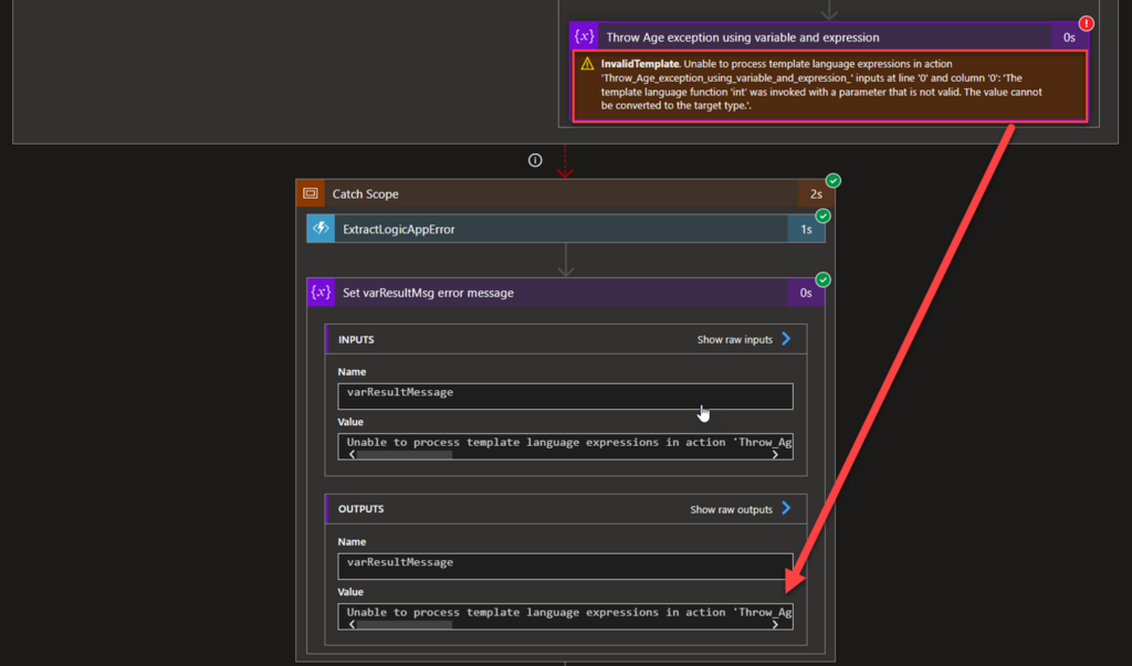 Throw exceptions in Logic Apps with failure information