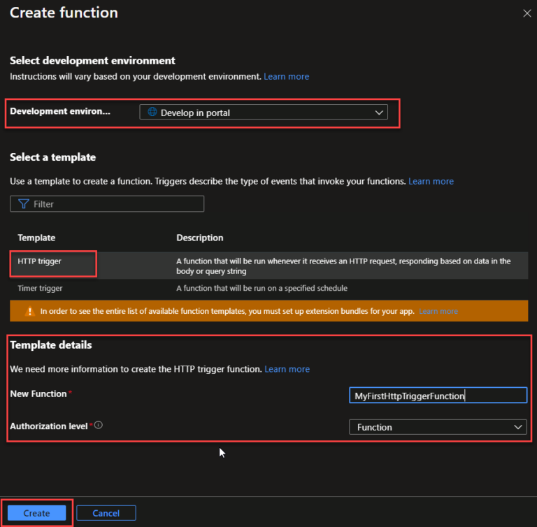 How to create an HTTP trigger in Azure Functions?